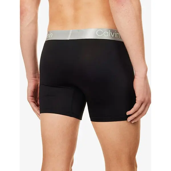 Calvin Klein Brushed Logo-waistband Pack-of-three Microfibre-stretch Trunks - Multi