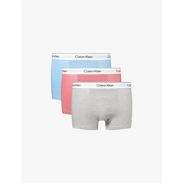 Calvin Klein Icon Logo-waistband Pack-of-three Stretch-cotton Trunks - Multi