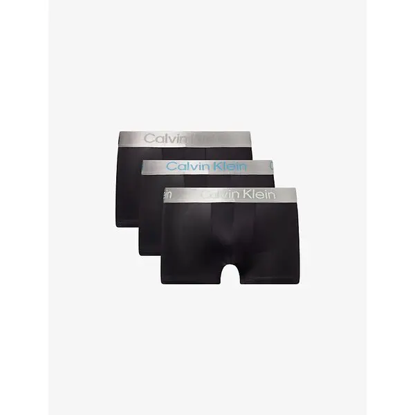Calvin Klein Brushed Logo-waistband Pack-of-three Microfibre-stretch Trunks - Multi