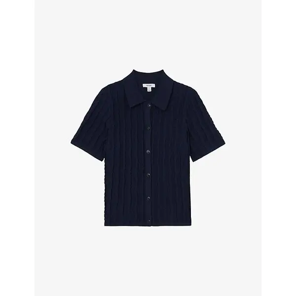 REISS Audrey Knitted Shirt - Navy