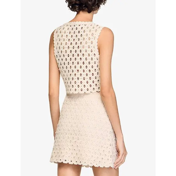 Sandro Cropped Bead-embellished Crochet Cardigan - Ecru