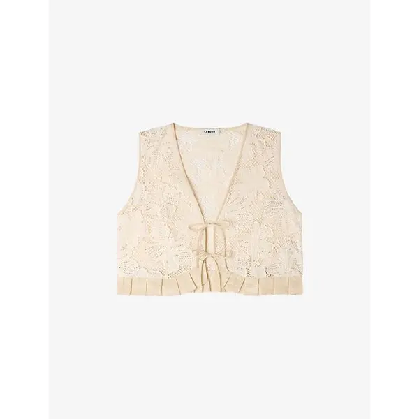 Sandro Floral Lace Tie-front Top - Ecru