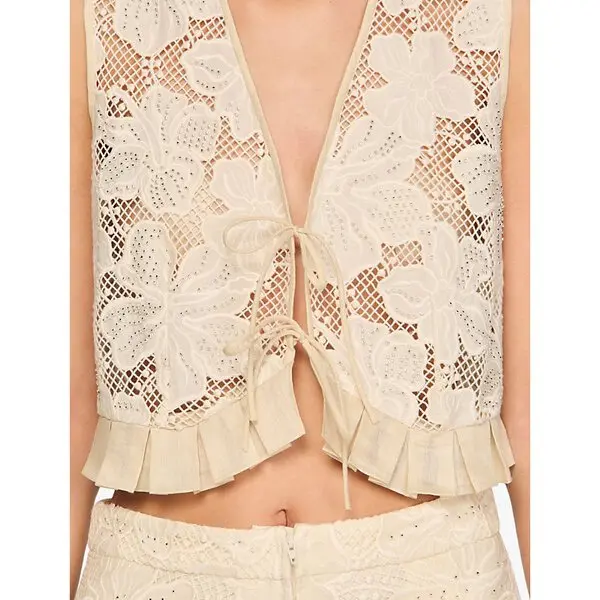 Sandro Floral Lace Tie-front Top - Ecru