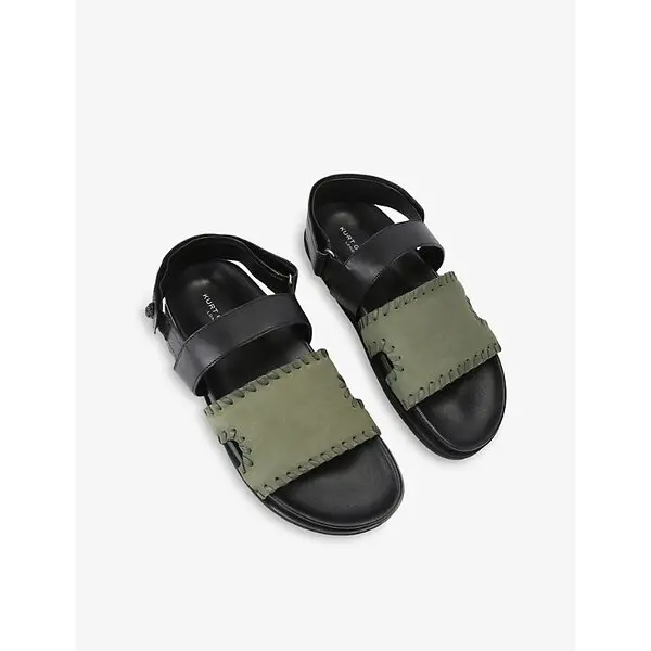 Kurt Geiger Baker Flat Leather Sandals - Blk/green