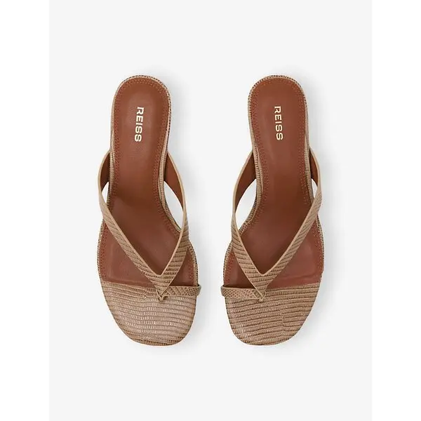 REISS Mia Lizard Effect Leather Heeled Sandals