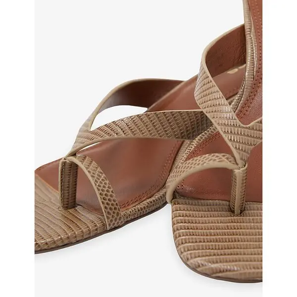 REISS Mia Lizard Effect Leather Heeled Sandals