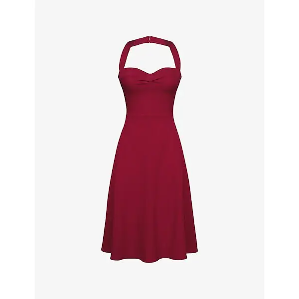 House Of Cb Carolla Halterneck Woven Midi Dress - Wine