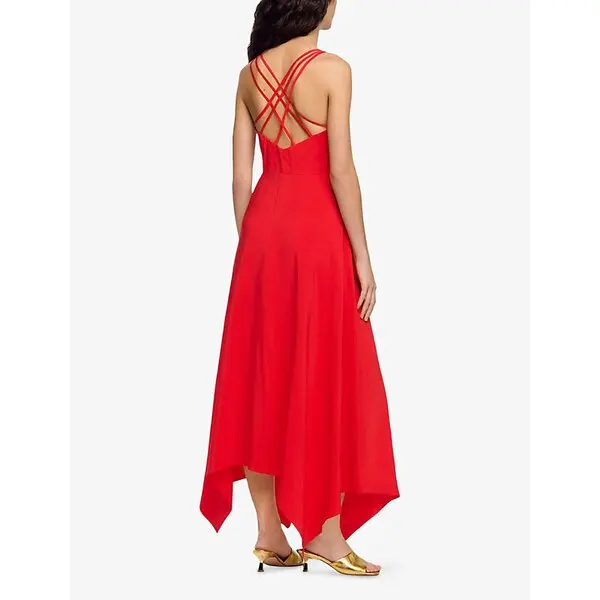 Sandro Asymmetric V-neck Woven Maxi Dress