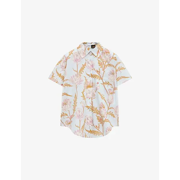 Loewe X Paula's Ibiza Floral-print Cotton-poplin Short-sleeve Shirt - Light Blue/multicolo