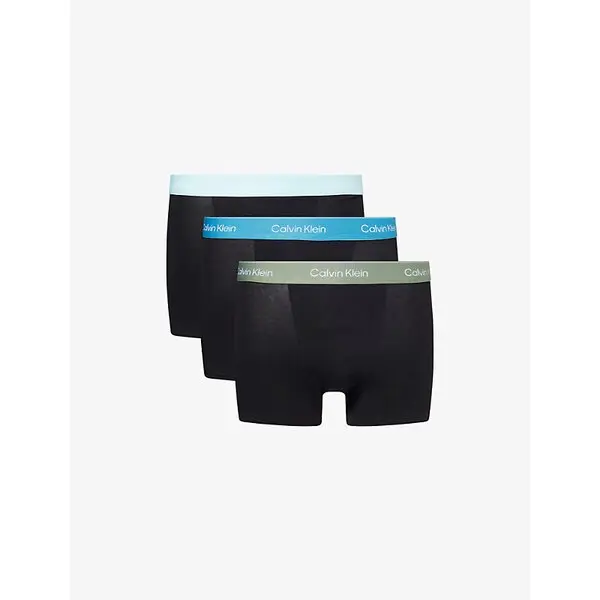 Calvin Klein Icon Logo-waistband Pack-of-three Stretch-cotton Trunks - Multi
