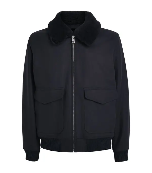 Sandro Wool-blend Aviator Jacket With Shearling Collar - Blue