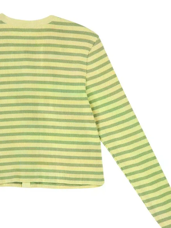 Auralee Striped Ribbed Cropped Cardigan