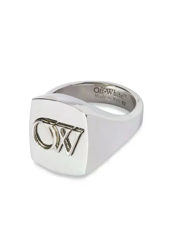 Off-White Embossed Signet Ring - Silver