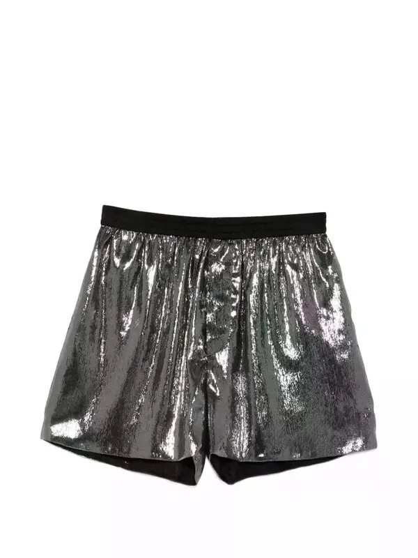 SAPIO Lamé-effect Elasticated Waist Shorts - Silver