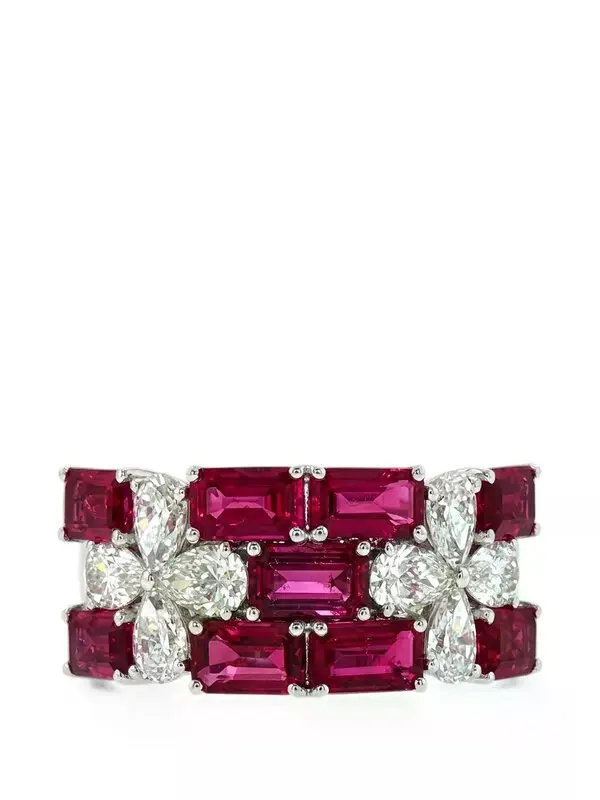 HYT JEWELRY Ruby And Diamond Band Ring In 18k White Gold