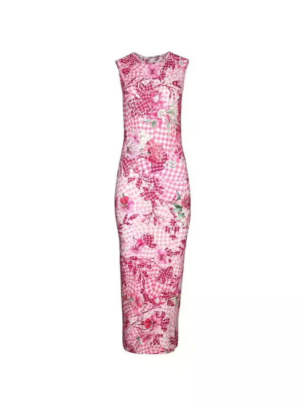 MARY KATRANTZOU Dionne Floral-print Gingham Midi Dress - Pink