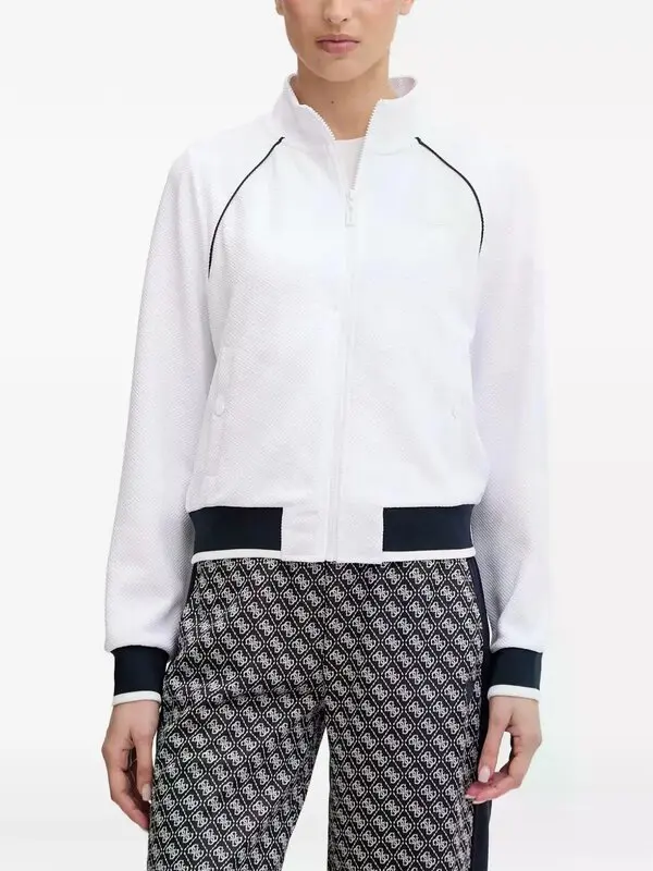 Guess Textured Full-zip Sweatshirt With Piped Trim