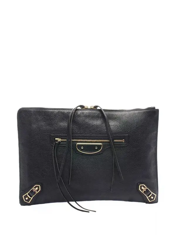 Balenciaga 2010-2026 Goatskin Motocross Classic Metallic Edge Clutch Bag - Black
