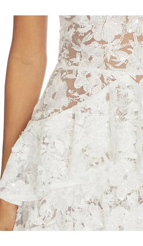 NADINE MERABI Tiered Lace Midi Dress
