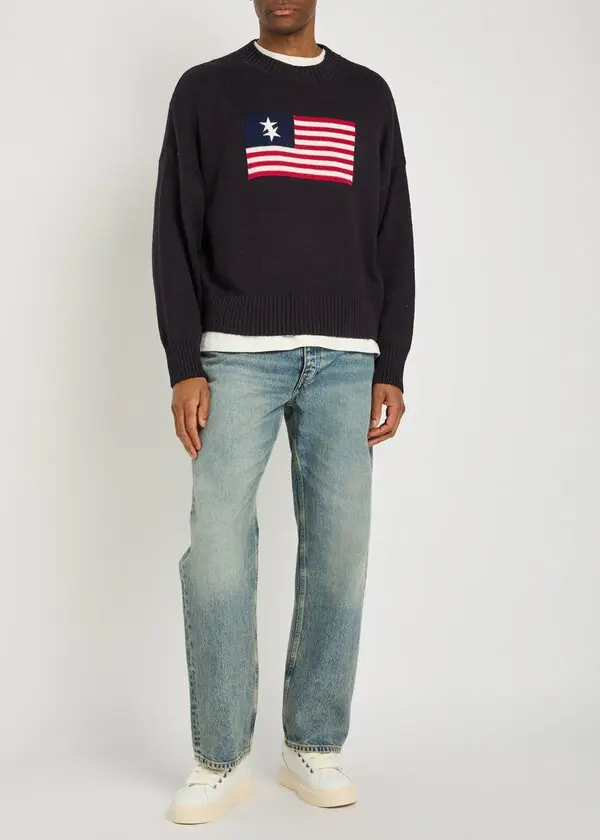 COLE BUXTON Usa Flag Intarsia Fine Knit Jumper
