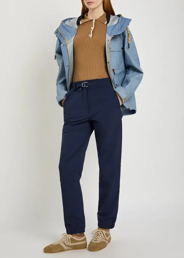 Moncler Logo-embroidered Stretch-polyamide Trousers - Blue