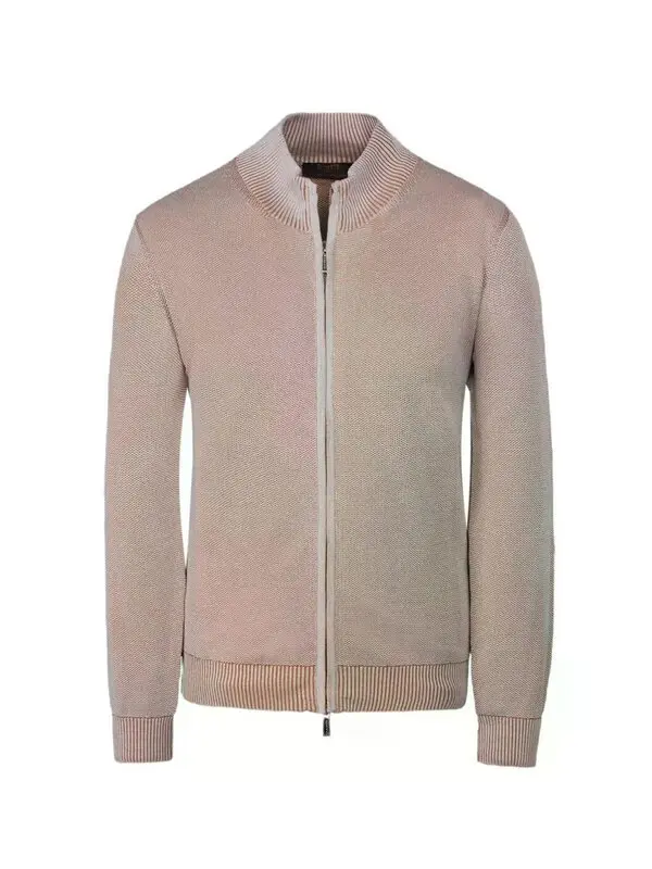 MOORER Jacquard-weave Zip-up Sweater