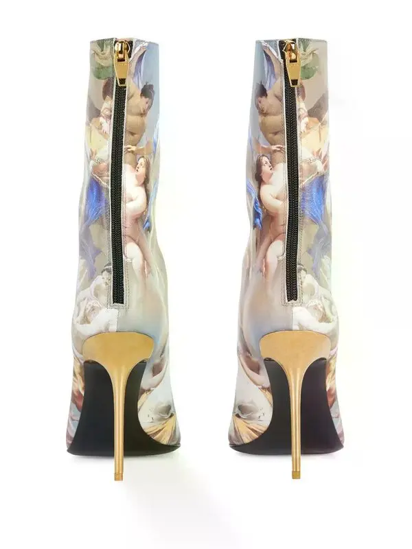 Balmain Graphic-print Lace-up Stiletto Ankle Boots