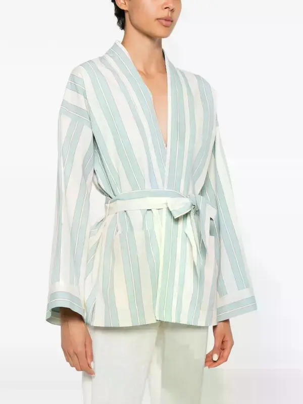 FORTE_FORTE Striped Wrap Jacket - Blue