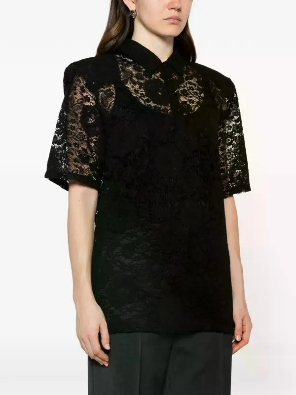 VENUJA Floral-lace Polo Top