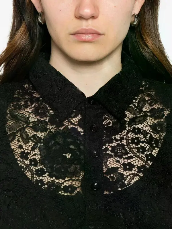 VENUJA Floral-lace Polo Top