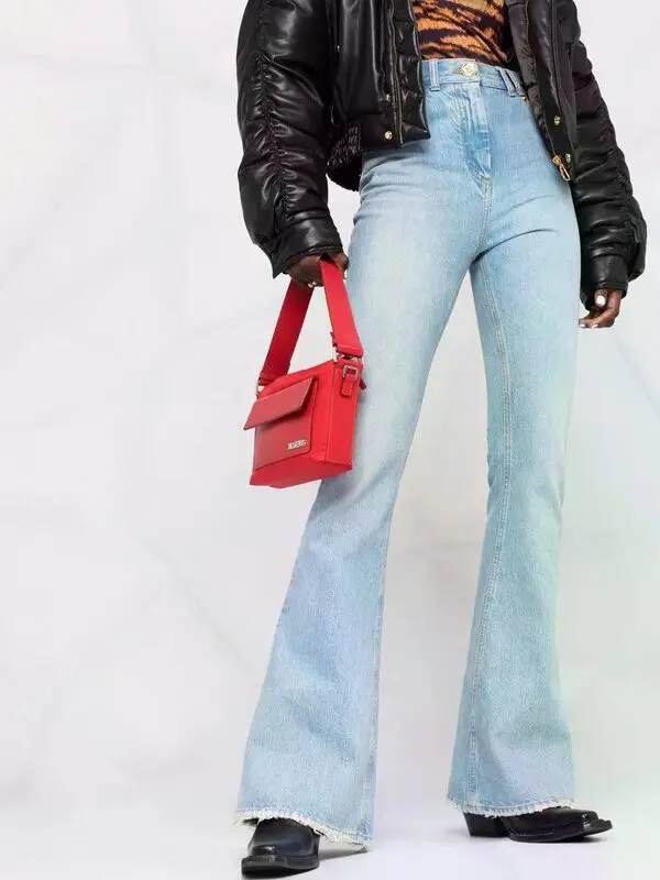 Balmain Monogram Print High-waist Bootcut Jeans - Blue