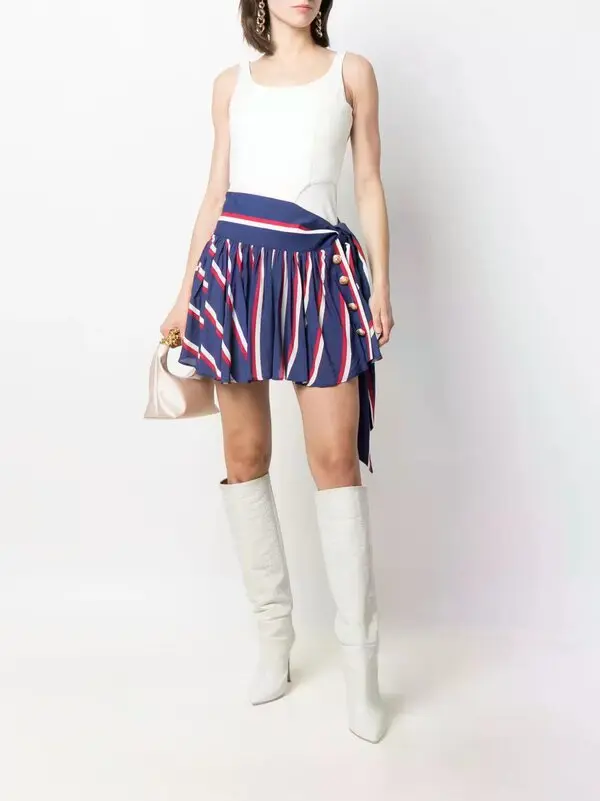 Balmain Pleated Striped Miniskirt