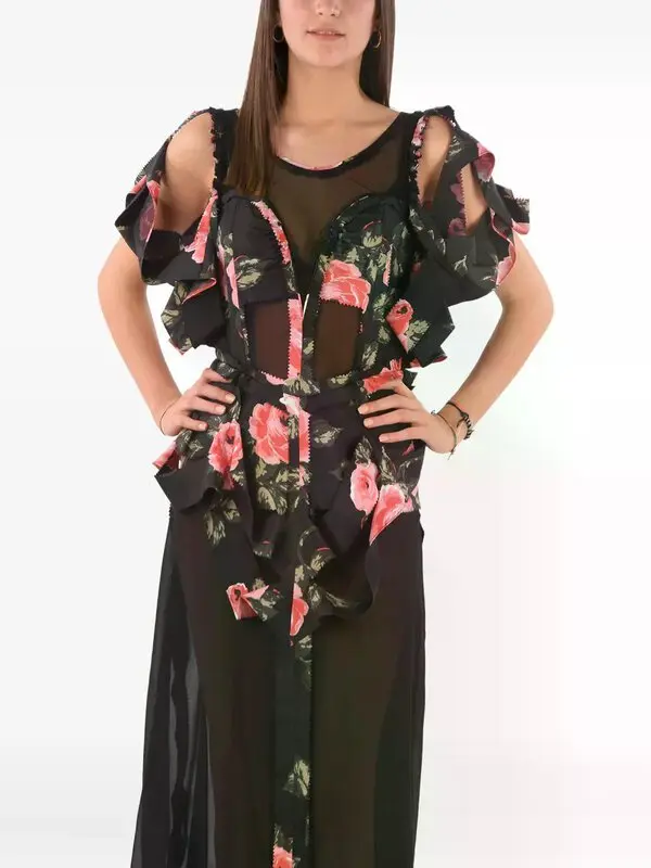 MAISON MARGIELA Floral-print Ruffled Dress - Black