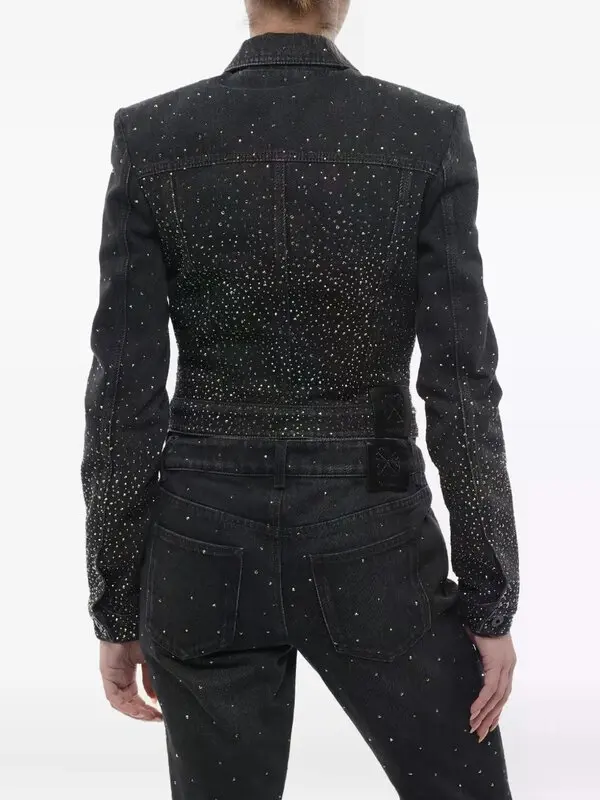 Off-White Rhinestone-embellished Cropped Denim Jacket