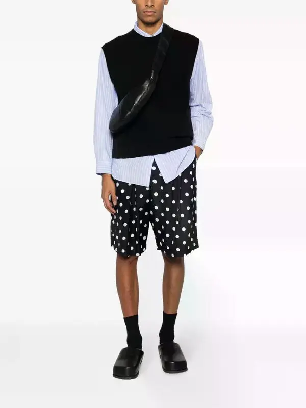 Marni Polka Dot Print Pleated Bermuda Shorts - Black