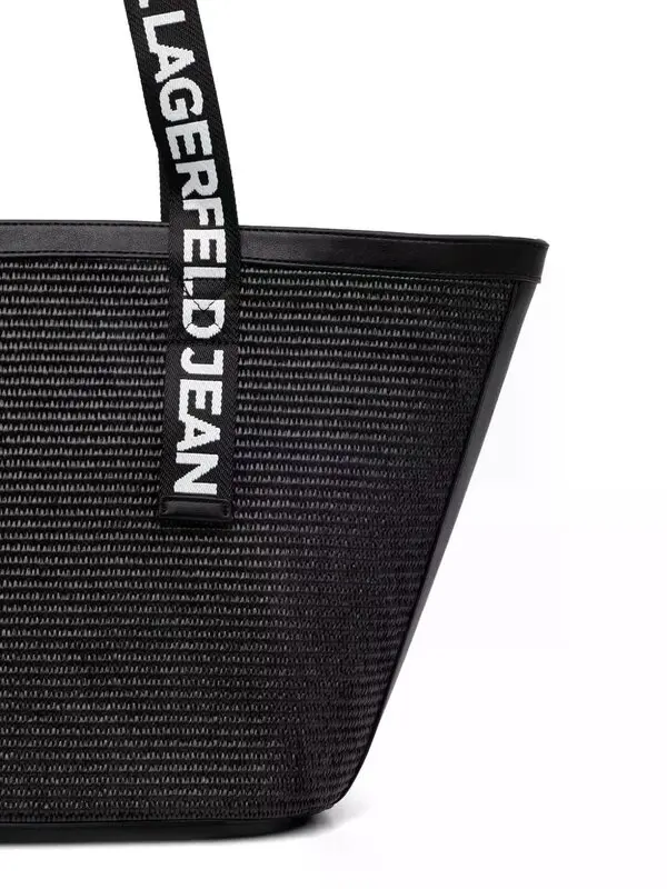 Karl Lagerfeld Logo Strap Woven Tote Bag - Black
