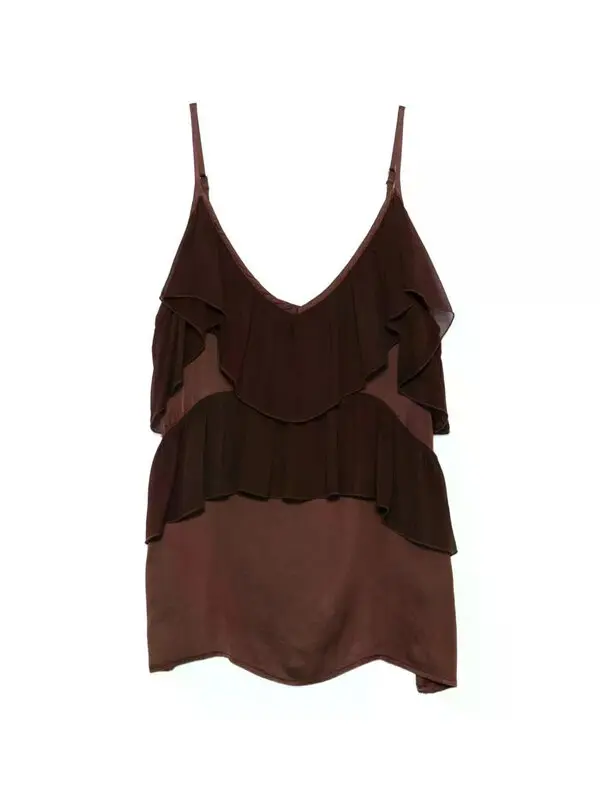 Dixie Ruffled V-neck Spaghetti Strap Blouse - Brown