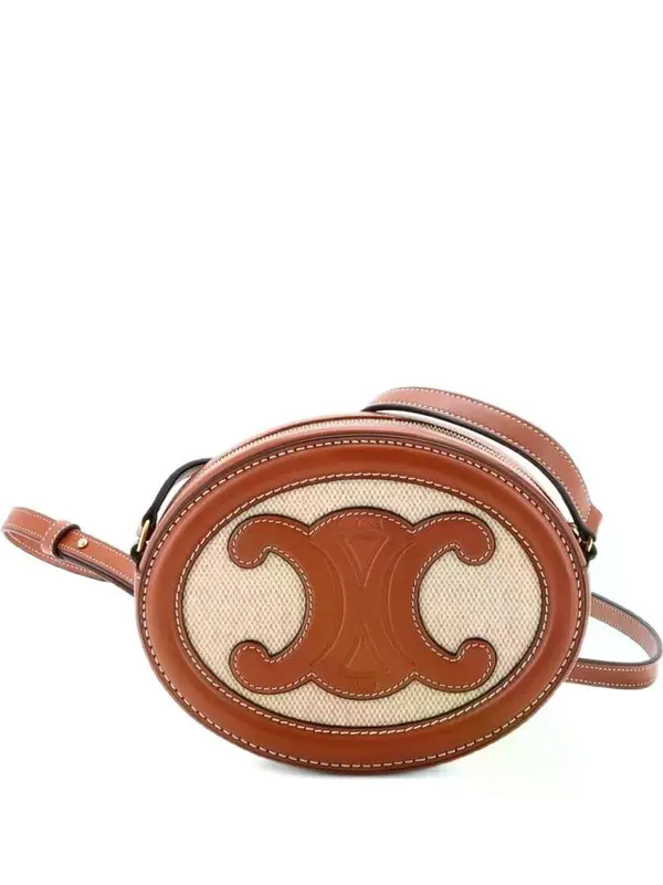 Celine Triomphe Oval Canvas And Leather Crossbody Bag - Brown
