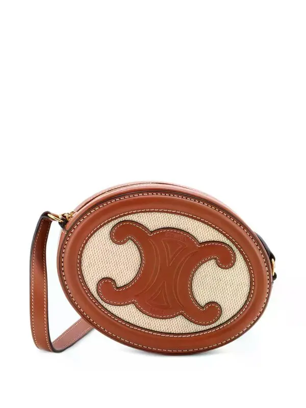 Celine Triomphe Oval Canvas And Leather Crossbody Bag - Brown