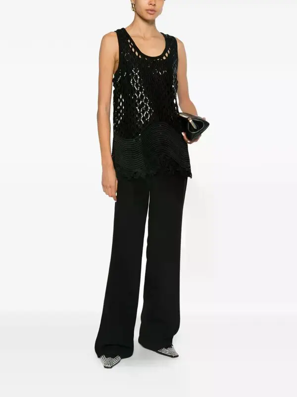 Sportmax Sequin-embellished Open-knit Sleeveless Top - Black