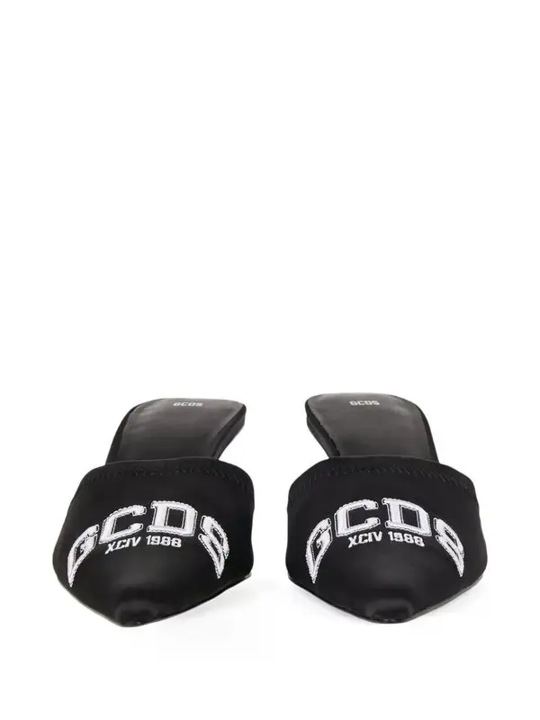 Gcds Logo-embroidered Pointed Toe Mules - Black