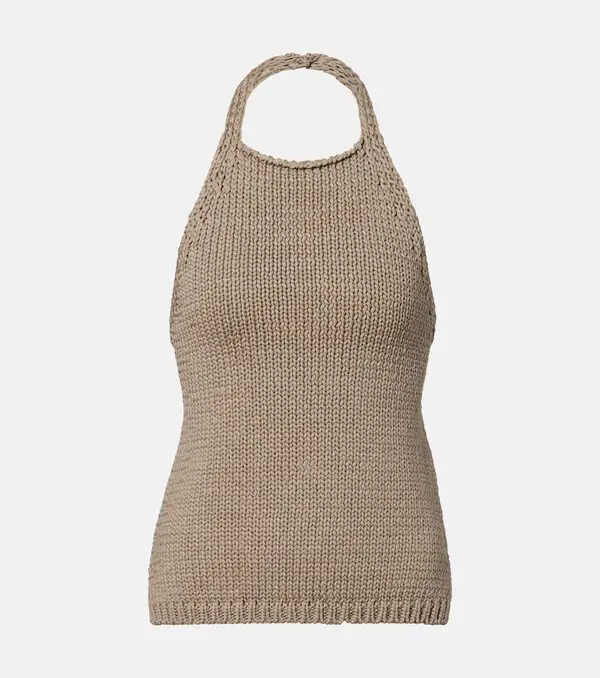 RÓHE Knitted Halterneck Cotton Top - Beige