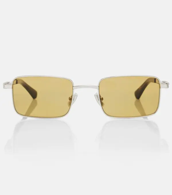 Bottega Veneta Rectangular Sunglasses With Golden Yellow Lenses - Silver