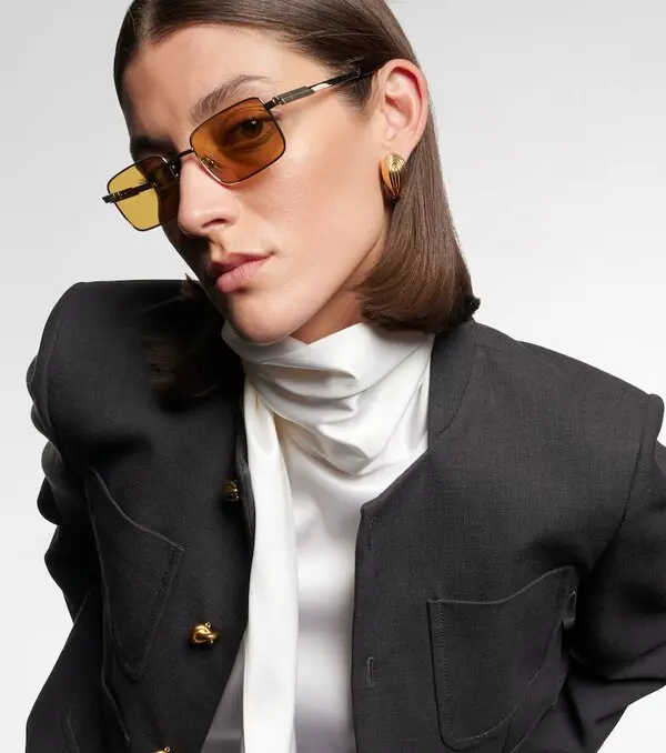 Bottega Veneta Rectangular Sunglasses With Golden Yellow Lenses
