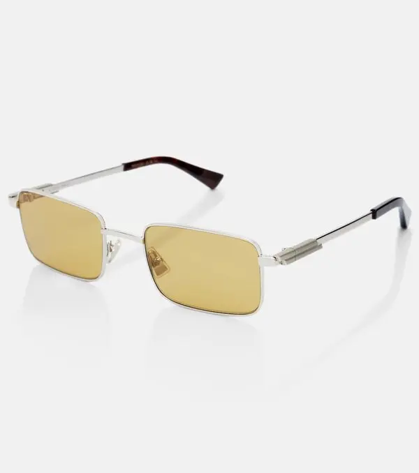 Bottega Veneta Rectangular Sunglasses With Golden Yellow Lenses