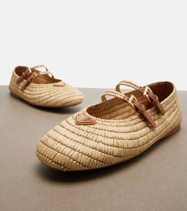Prada Crochet Mary Jane Flats - Beige