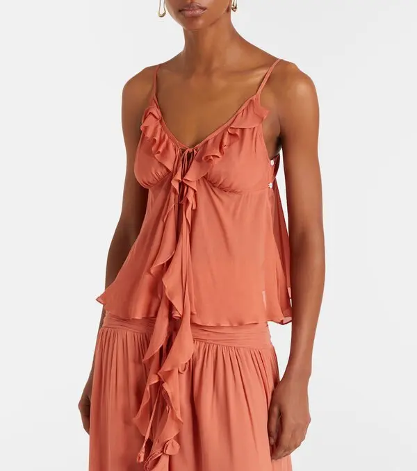 Poupette St Barth Maja Ruffled Chiffon Top - Pink