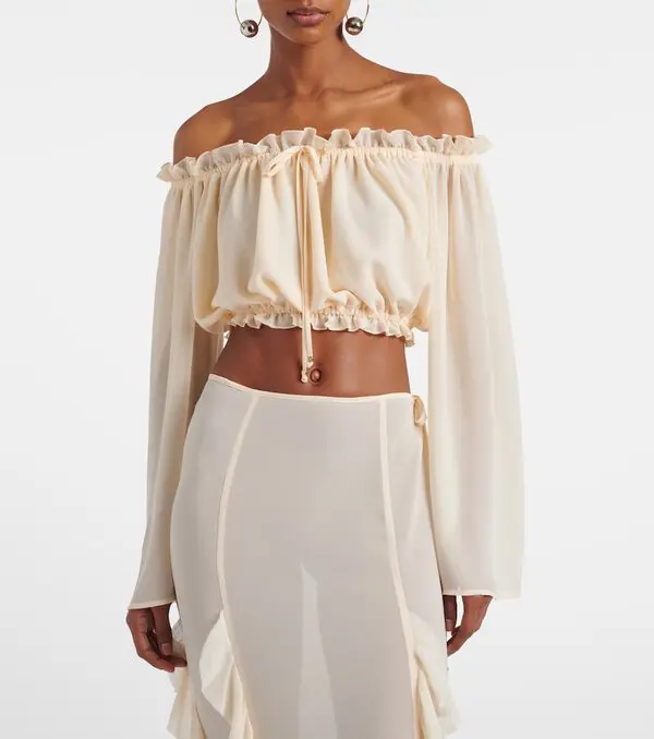 BANANHOT Ora Ruffled Off-shoulder Crop Top - Yellow