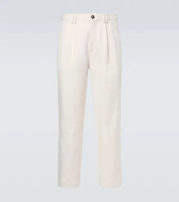 Brunello Cucinelli Cotton And Linen Canvas Straight Leg Trousers - White