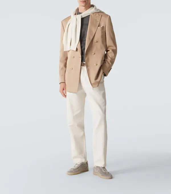 Brunello Cucinelli Cotton And Linen Canvas Straight Leg Trousers - White